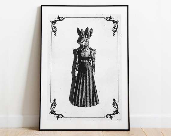 Victorian Hare Lady Art Print A4 | Etsy