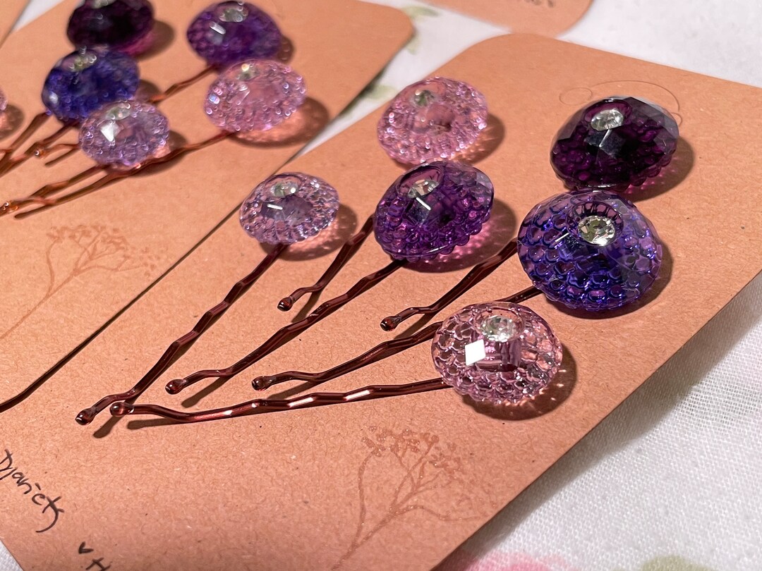 Purple Love Assorted Acrylic Crystal Button Bobby Pins - Etsy