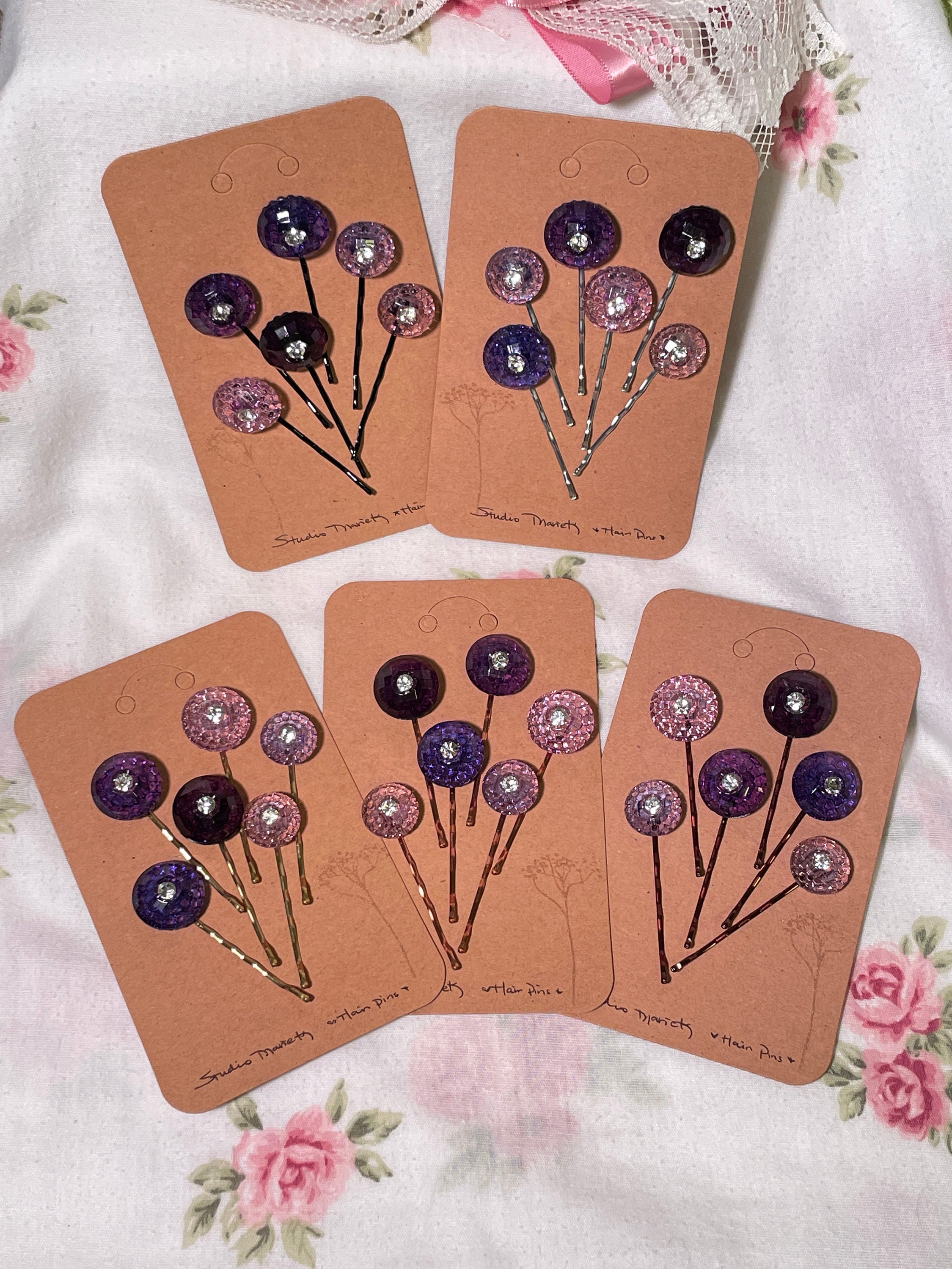 Purple Love Assorted Acrylic Crystal Button Bobby Pins - Etsy