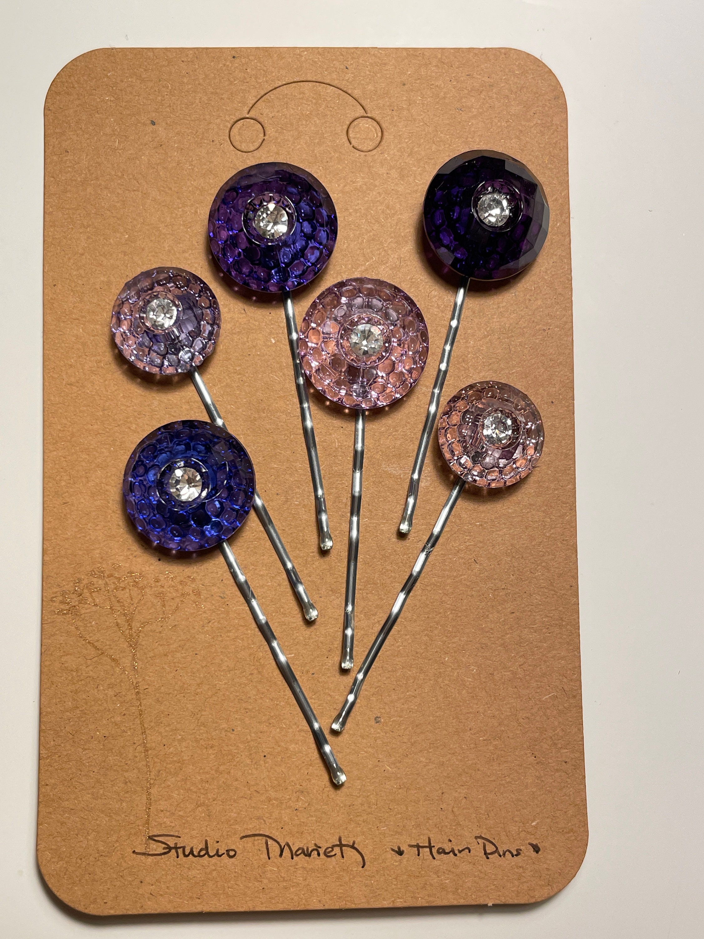 Purple Love Assorted Acrylic Crystal Button Bobby Pins - Etsy
