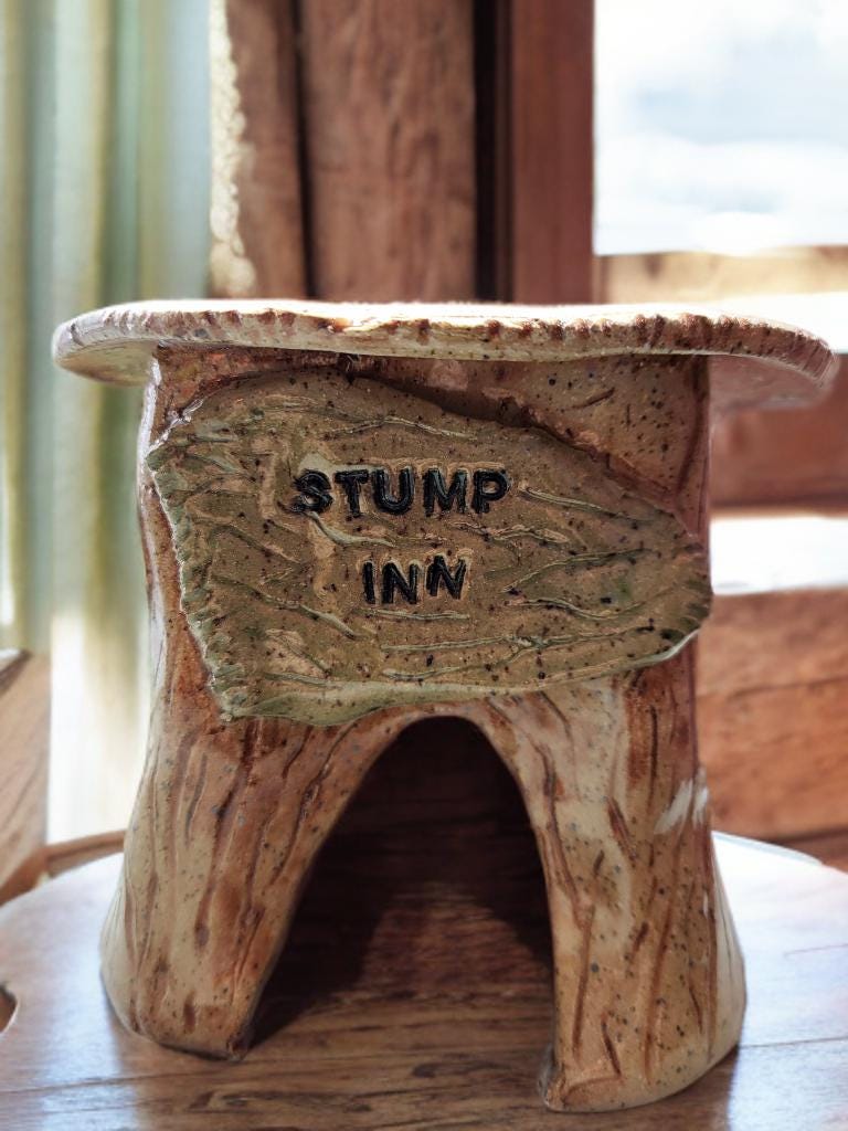 Hand Built Pottery Garden Toad House Tree Stump - Etsy