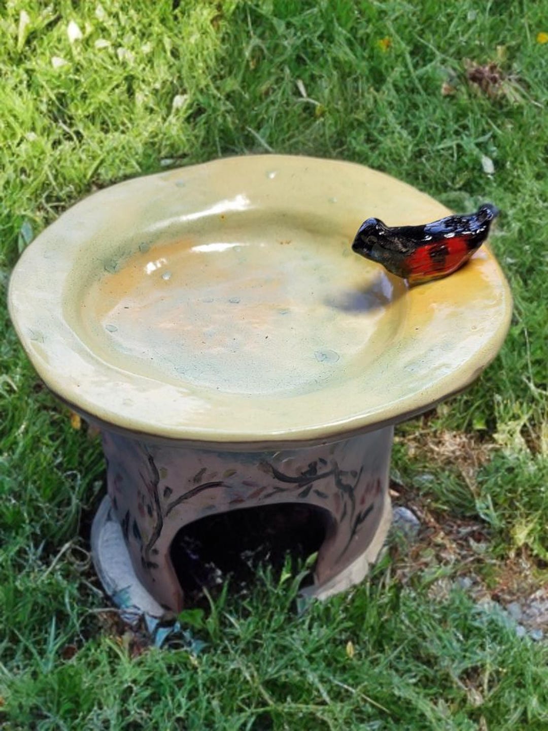Hand Built Pottery Garden Toad House/ Birdbath Red Winged Blackbird - Etsy