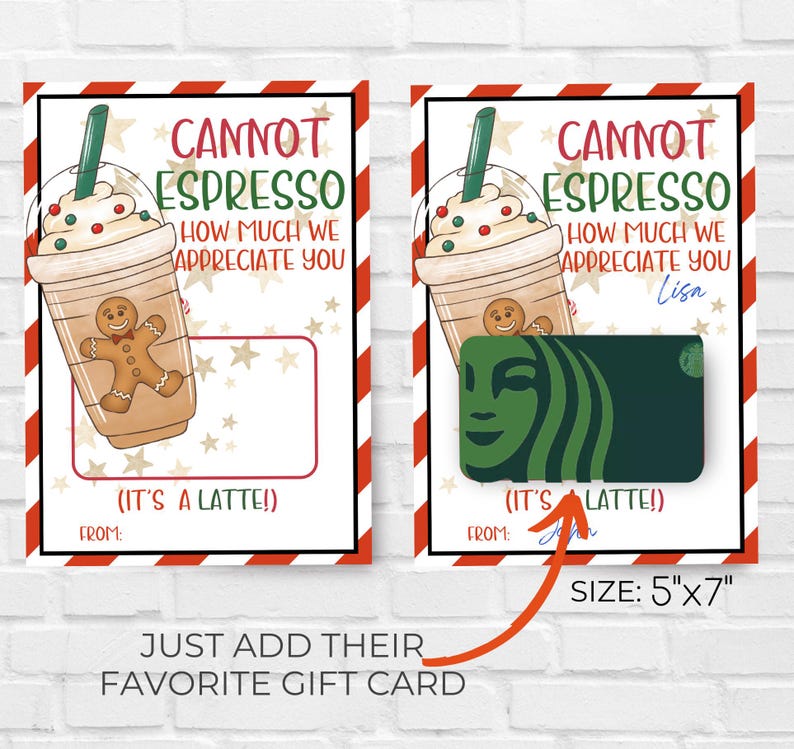 Printable Gift Card Holder for Teacher Christmas Gift, Thanks A Latte ...
