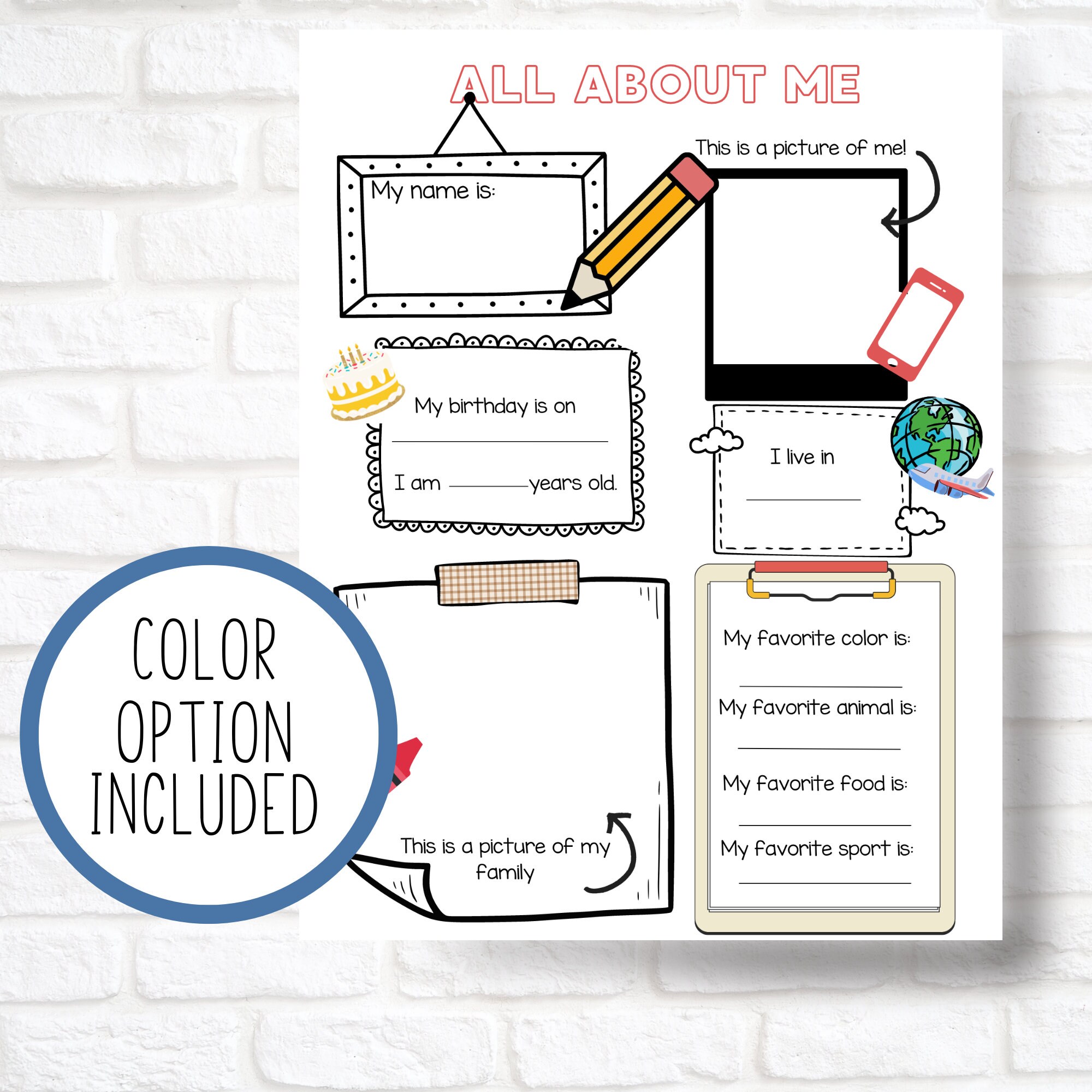 ALL ABOUT ME Sheets for Kids, Printable Activity, Writing Prompt for ...