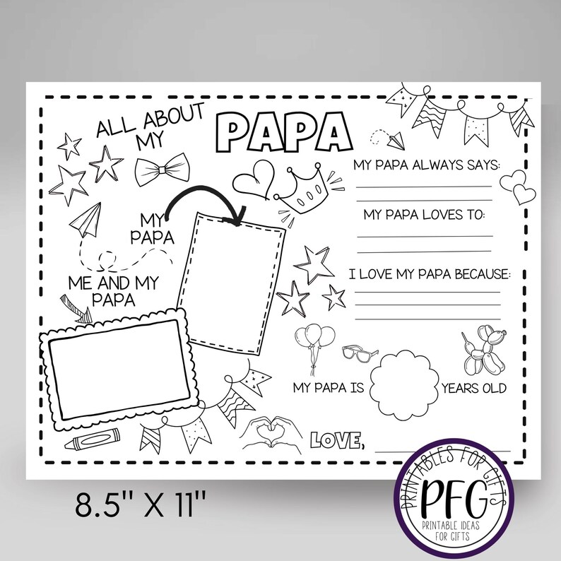 All About Papa Printable Activity Sheet for Kids, Happy Birthday Papa ...