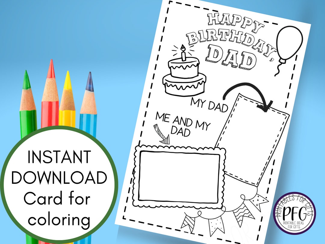 Happy Birthday Card for Dad, Printable Coloring Page, Father Birthday ...