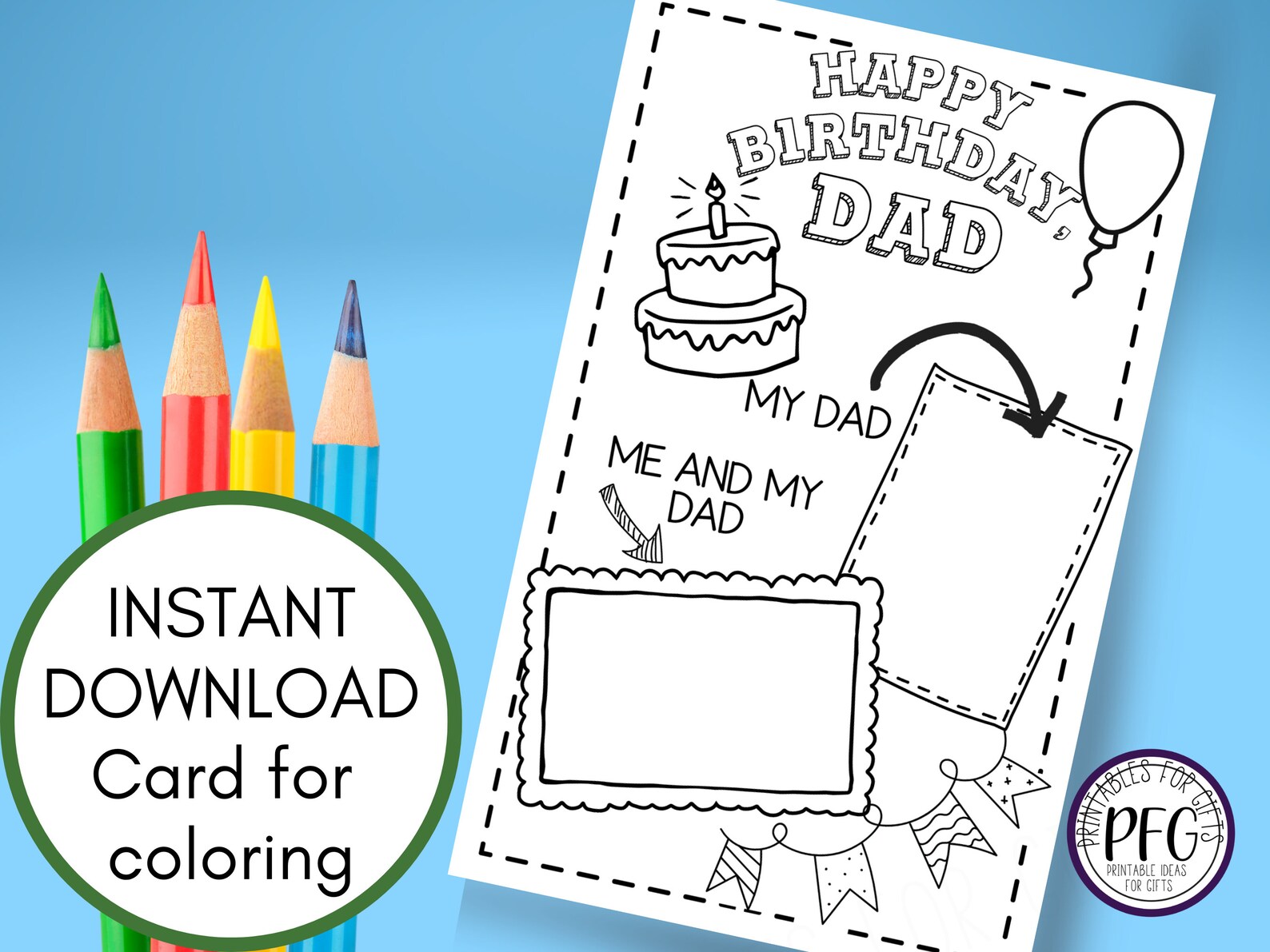 Birthday Card for Dad From Kids Printable Coloring Page, Father ...