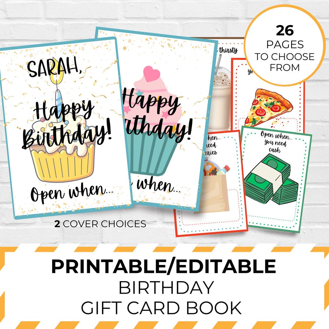 EDITABLE Birthday Gift Card Book Printable Album Gift Card Holder, Idea ...
