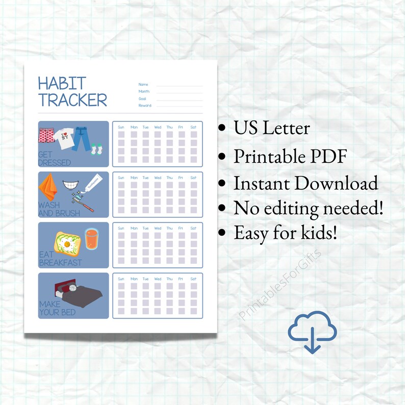 Morning Routine Chart for Kid's Habit Tracker Printable - Etsy