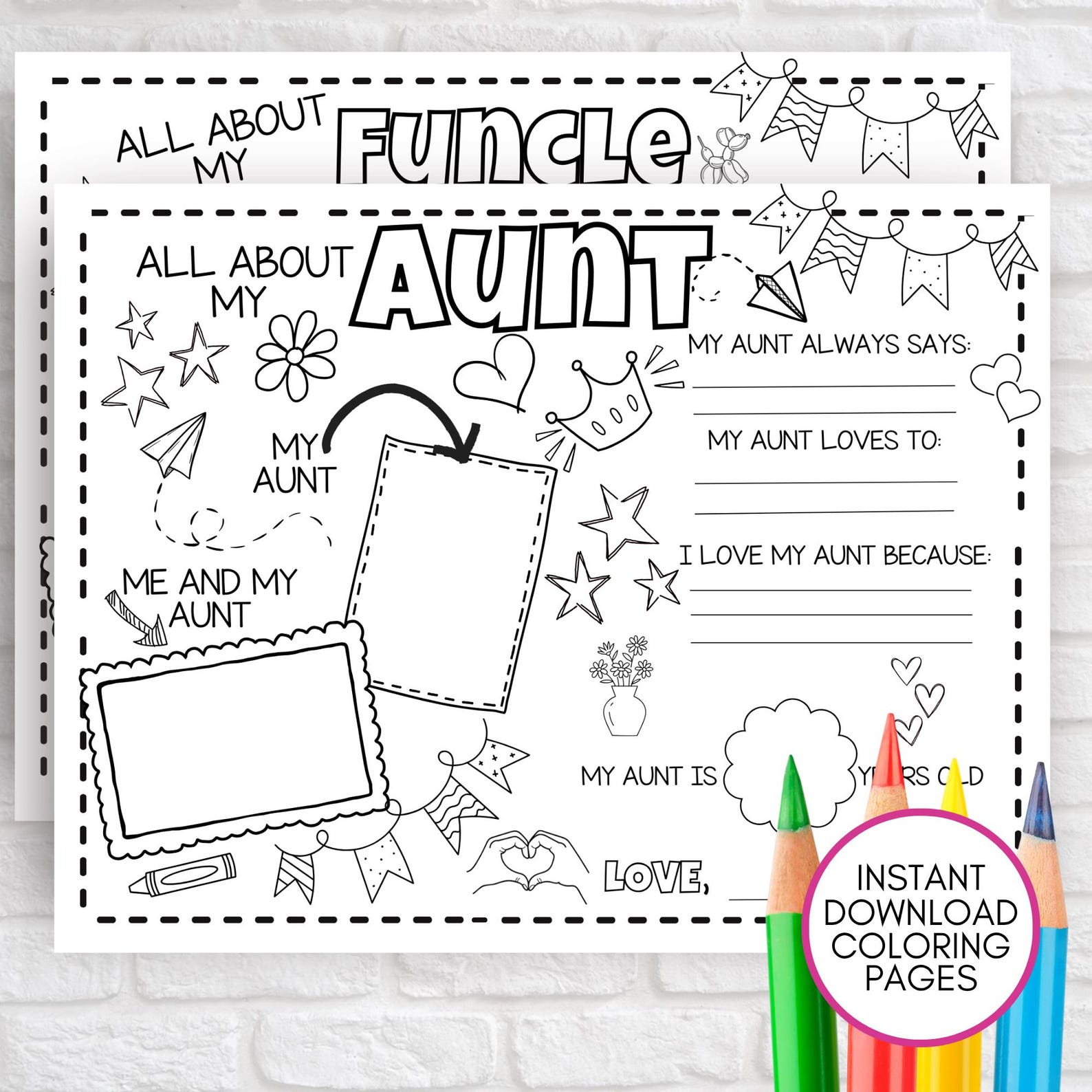 Family Activity Coloring Pages, Kids Printable Journal, About Me ...