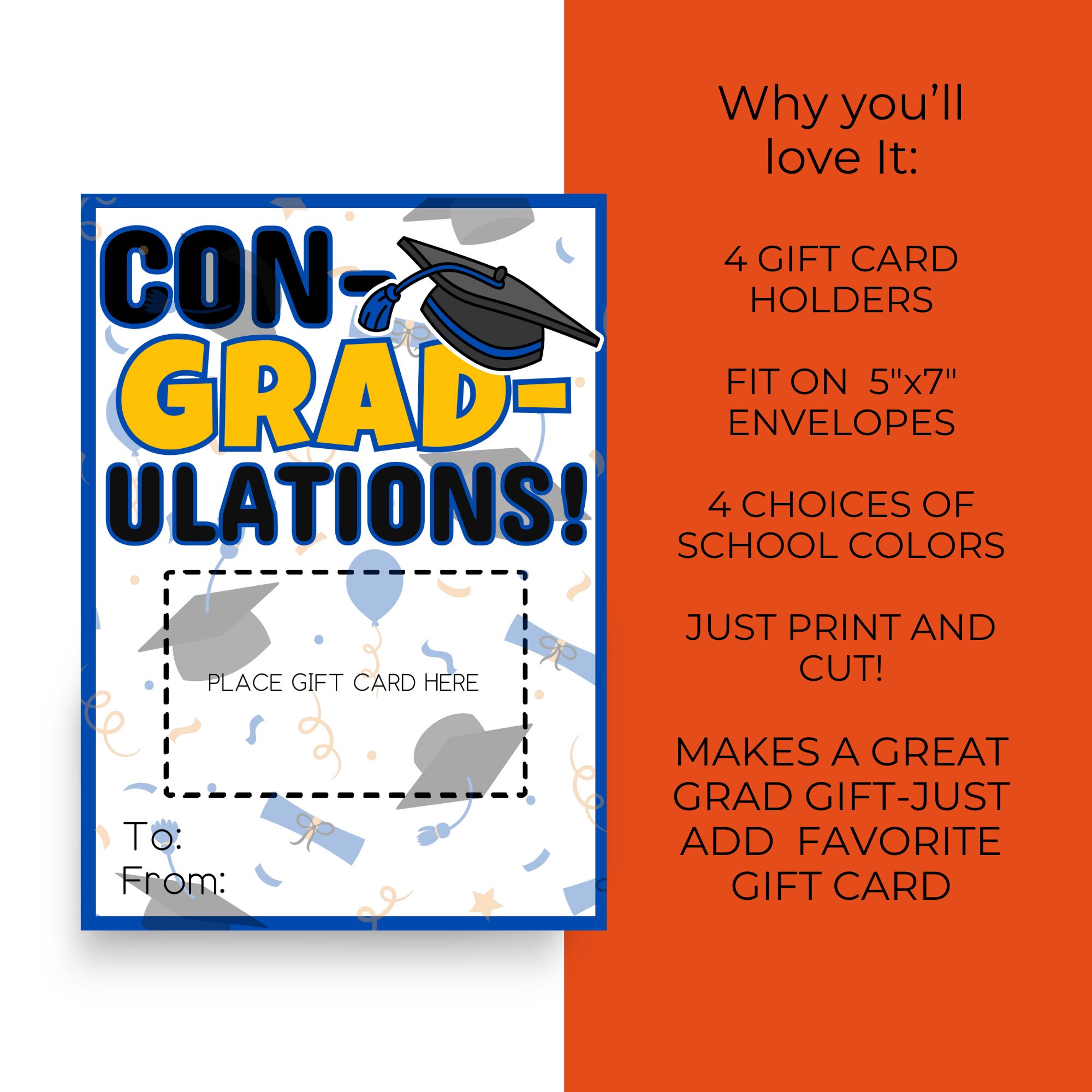 Gift Card Holder for College Graduation, Printable Congrats, College ...