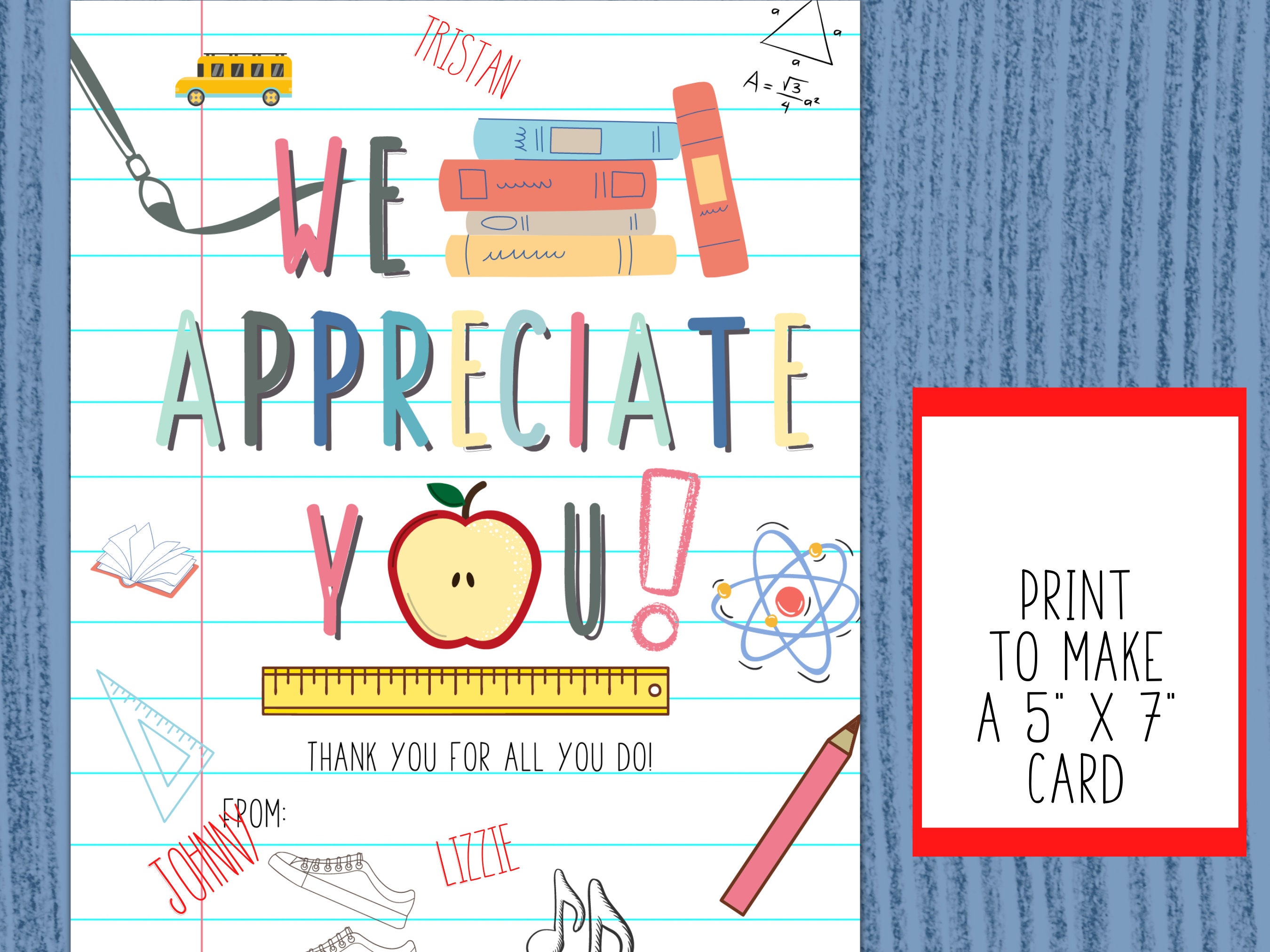 Teacher Appreciation Card Printable Teacher Thank You Gift - Etsy