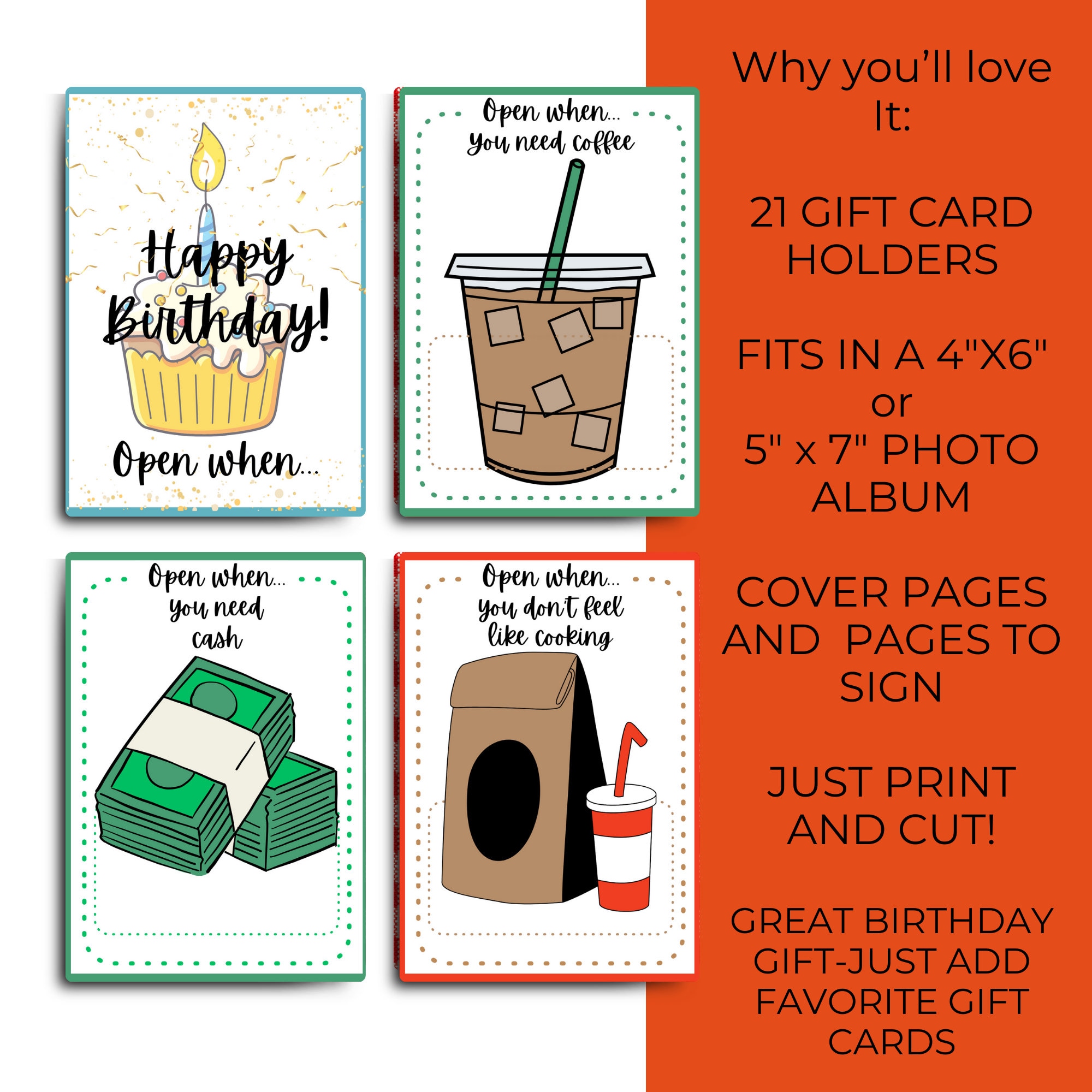 Birthday Gift Card Holder Book Printable, Birthday Care Package, Album ...