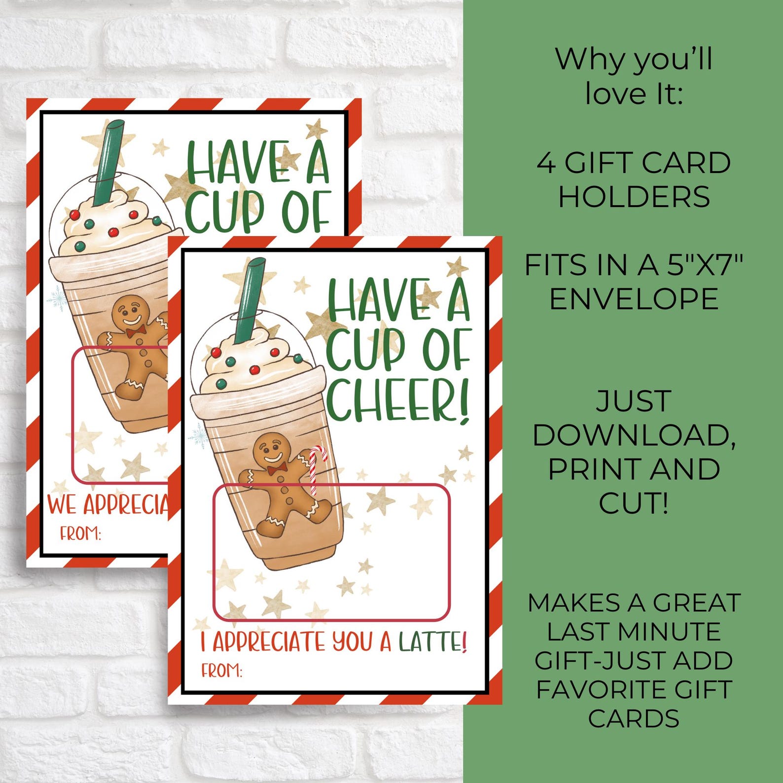 Printable Christmas Gift Card Holder, Teacher Christmas Gift, Thank You ...
