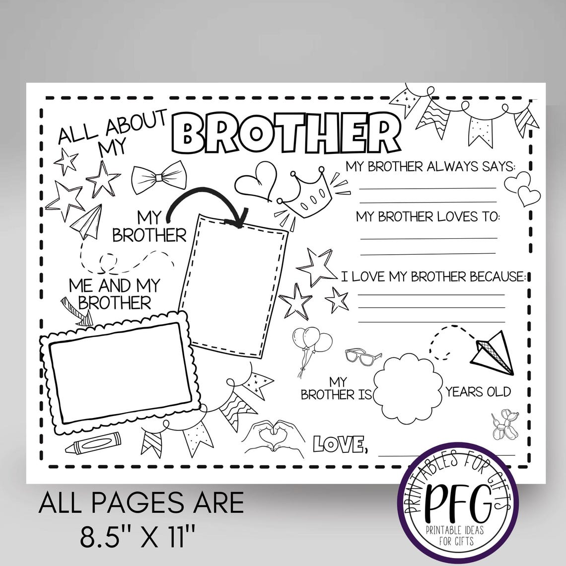 Family Activity Coloring Pages, Kids Printable Journal, About Me ...