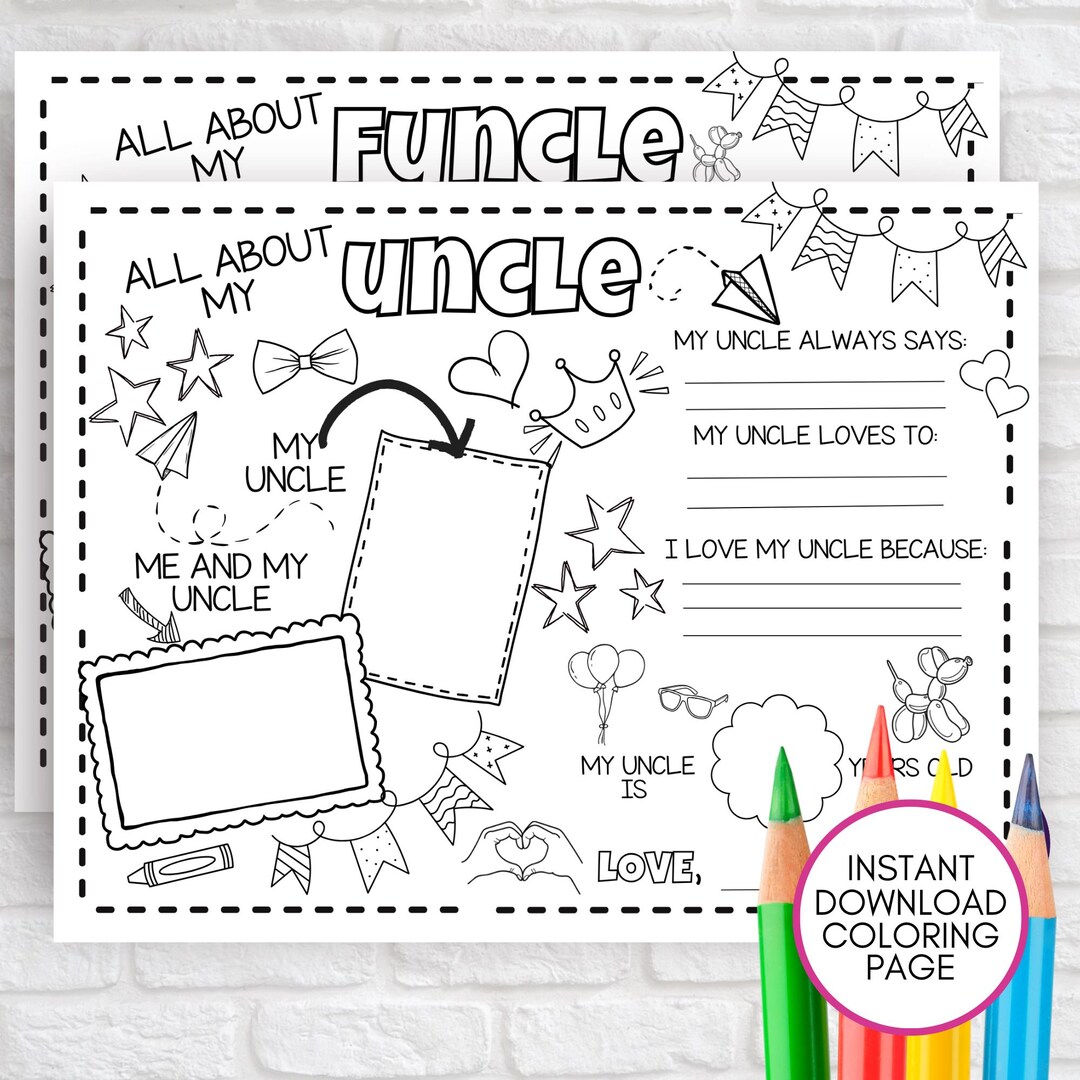 All About My Uncle Coloring Page: Fun Birthday Gift (PDF Download) - Etsy