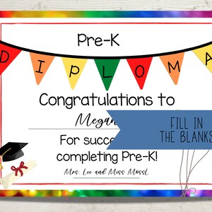 Preschool Diploma, Graduation Diploma Prek, Preschool Graduation ...