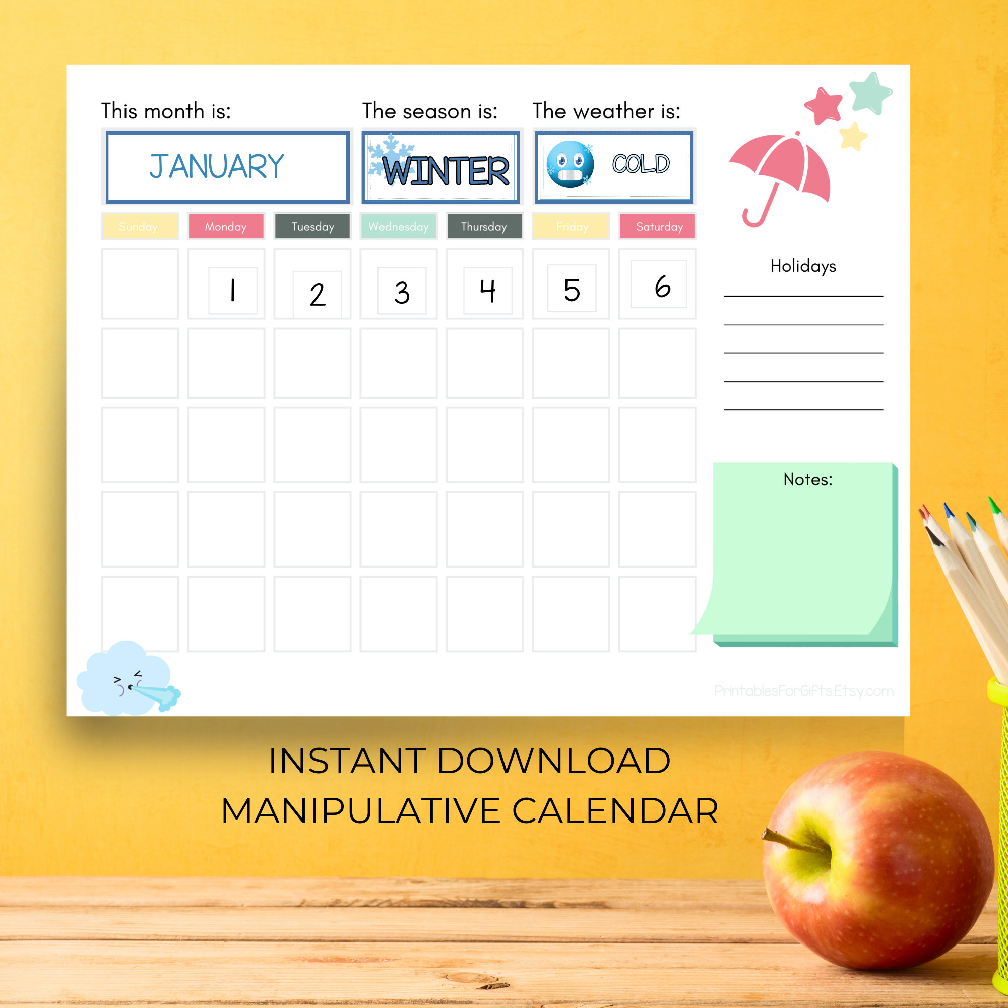 Perpetual Calendar Circle Time Printable Classroom Calendar - Etsy