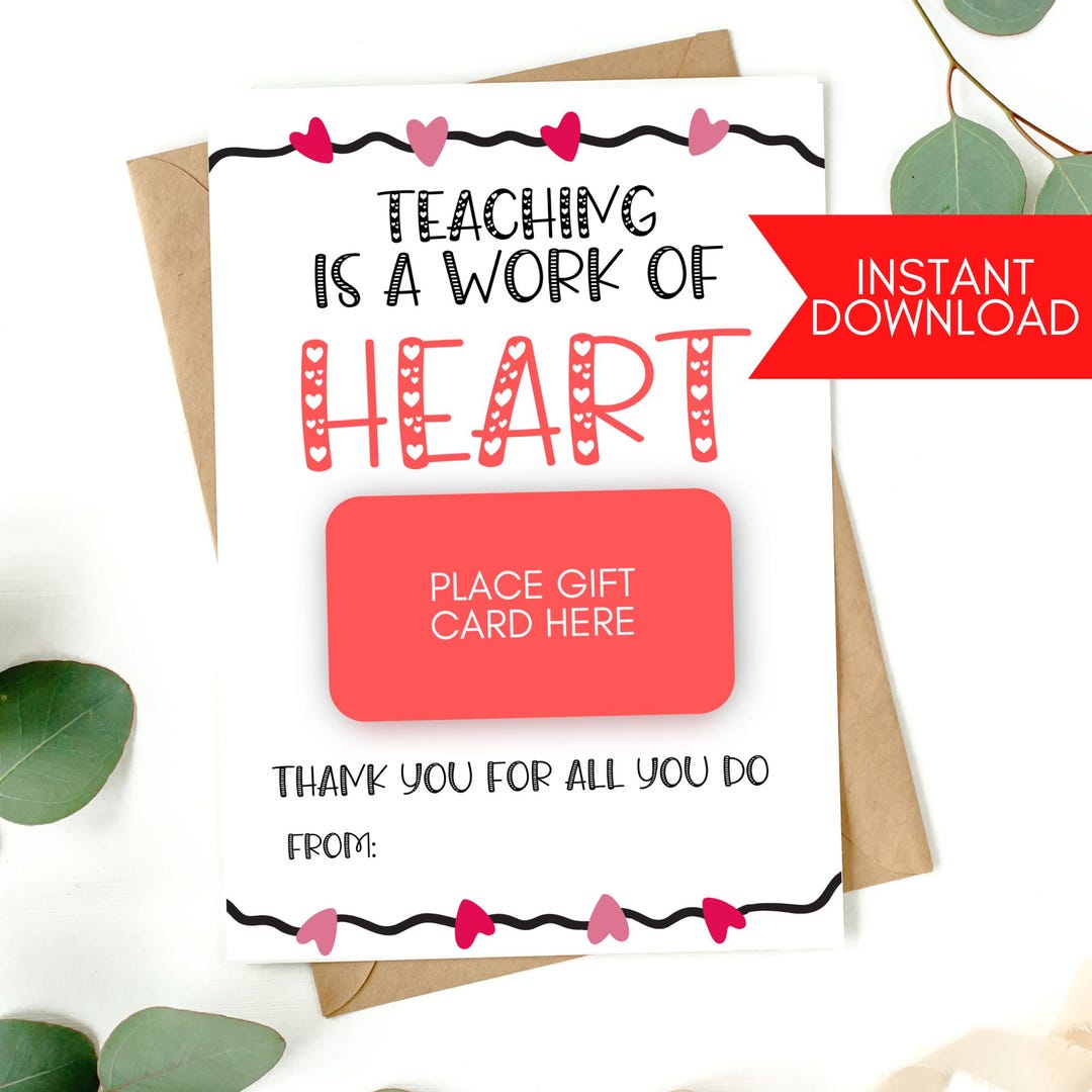 Valentine for Teacher, Printable Teacher Appreciation Gift Card Holder ...