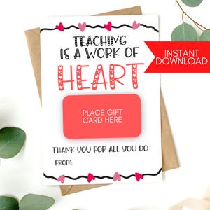 Valentine for Teacher, Printable Teacher Appreciation Gift Card Holder ...