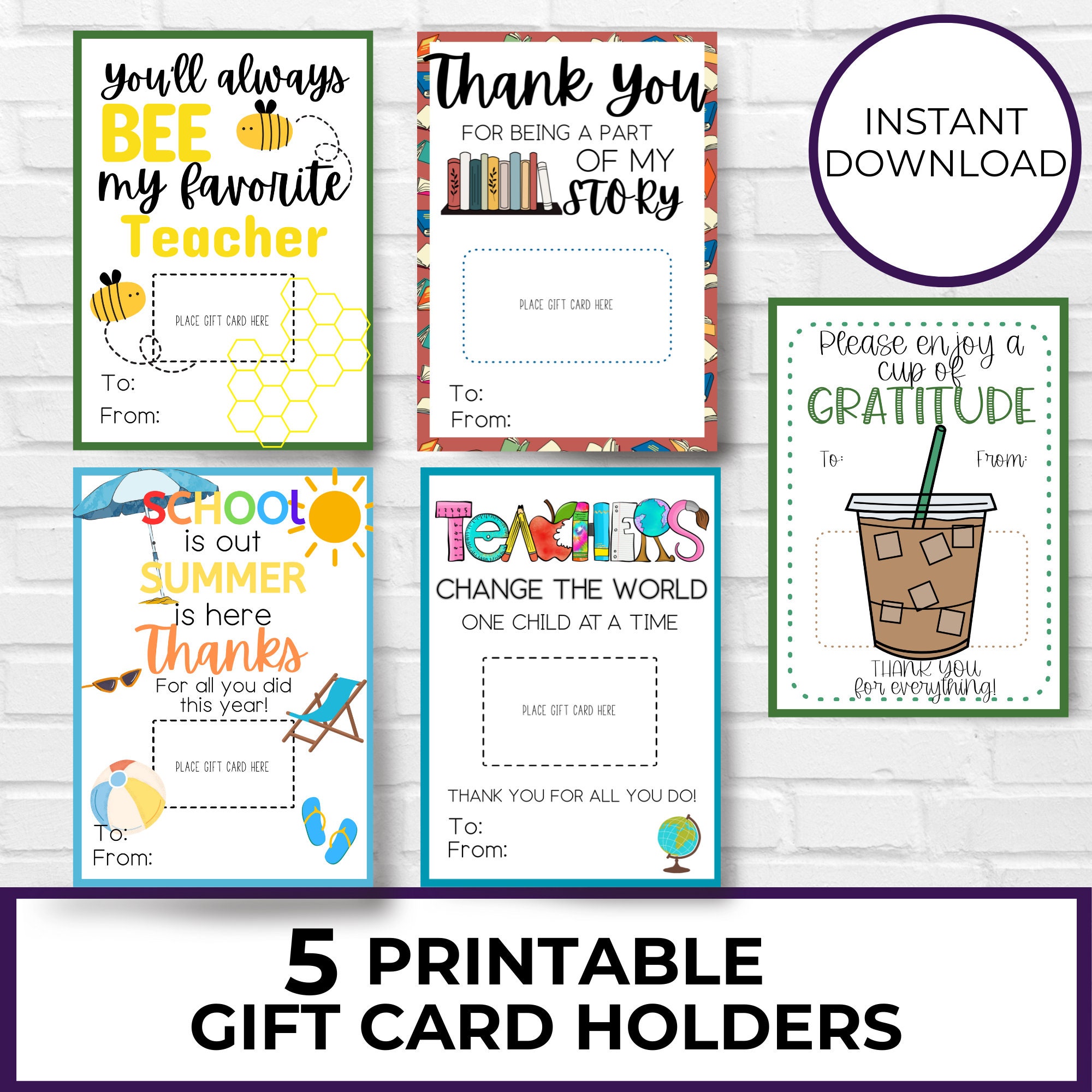 Teacher Appreciation Gift Idea, Thank You Card Bundle, Set of 5 Coffee ...