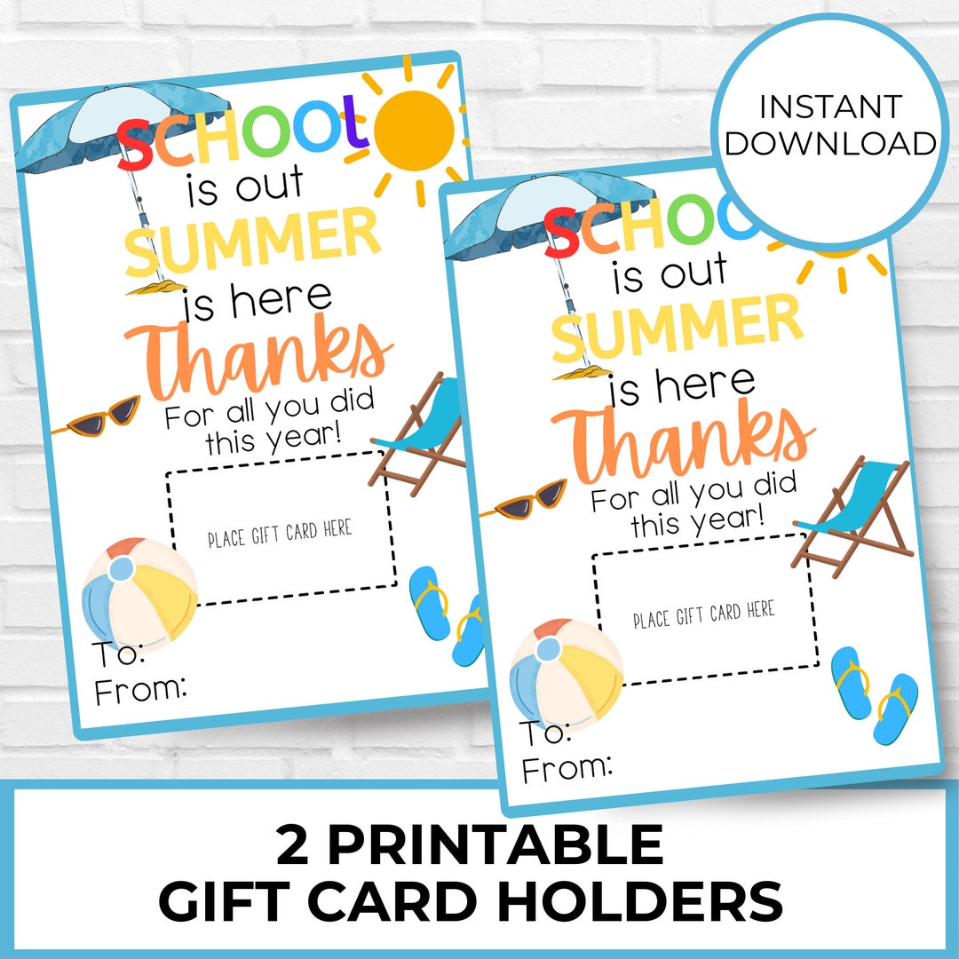 End of the School Year Gift Card Holder Printable Teacher Appreciation ...