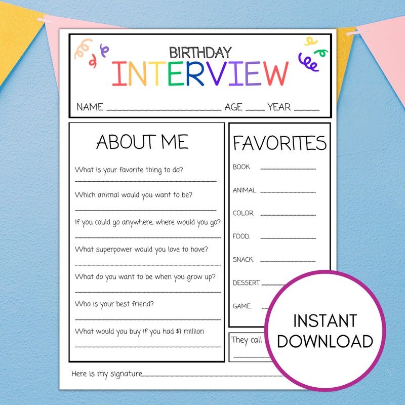 Birthday Interview Printable - Etsy