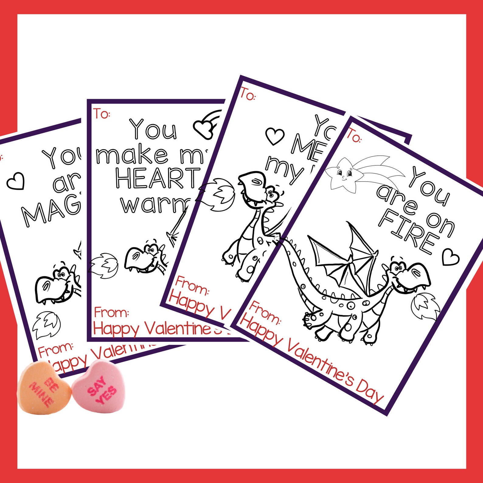 Printable Valentine Card Dragon Coloring Valentine Card Set - Etsy