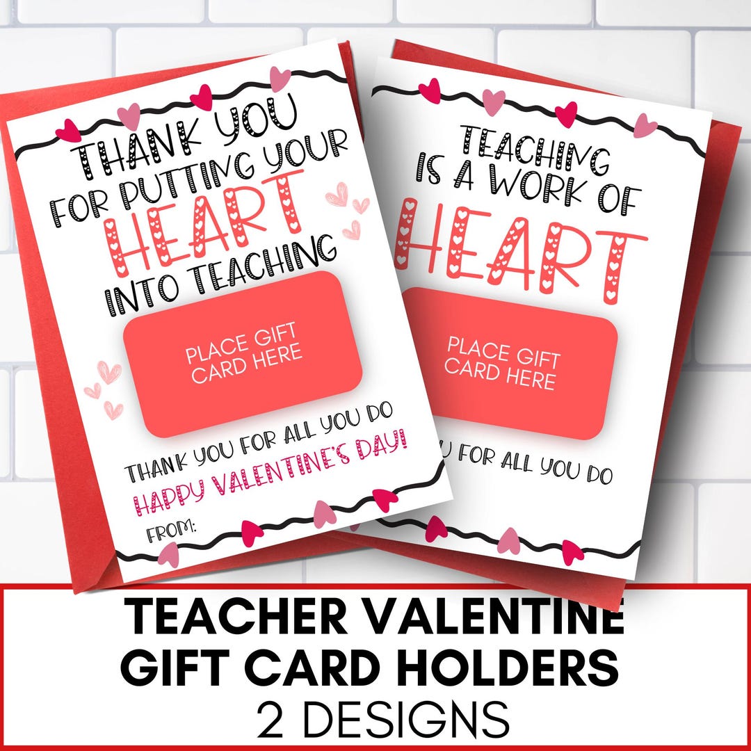 Teacher Valentine Gift Card Holder: Printable Thank You Gift (digital ...