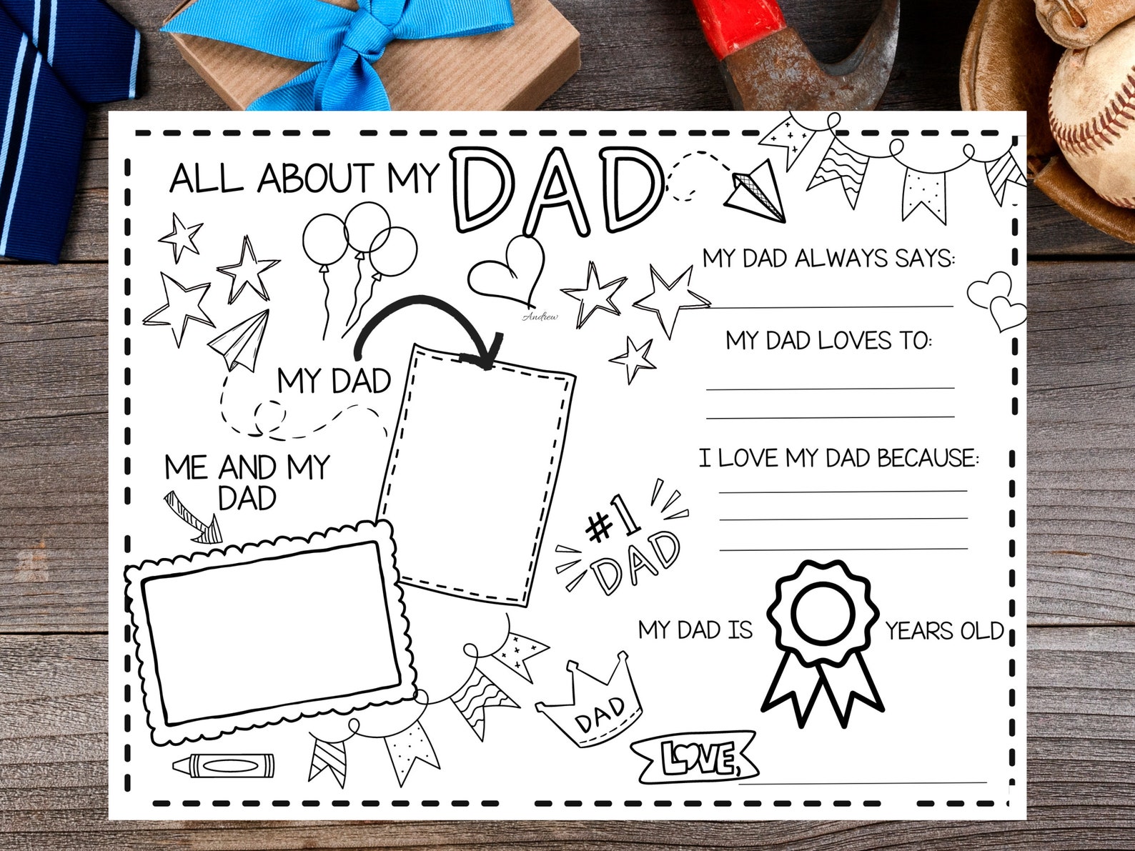 Happy Birthday Dad Coloring Page, All About Dad Card, My Daddy Placemat ...