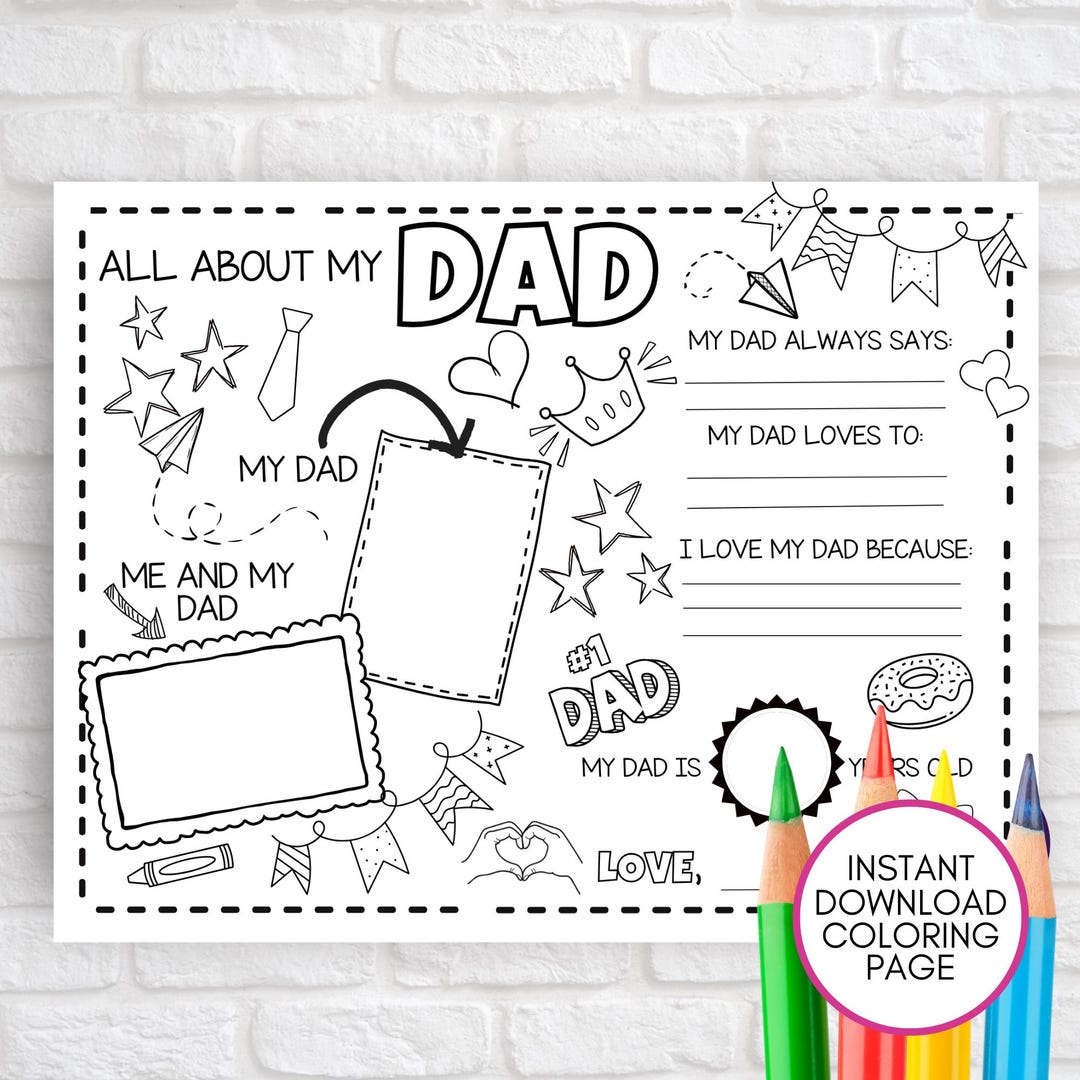 Father's Day Coloring Page, Birthday Printable Craft Idea Gift From ...