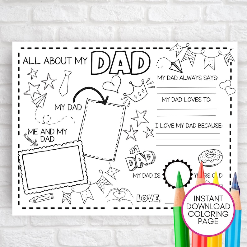 Father's Day Coloring Page, Birthday Printable Craft Idea Gift From ...