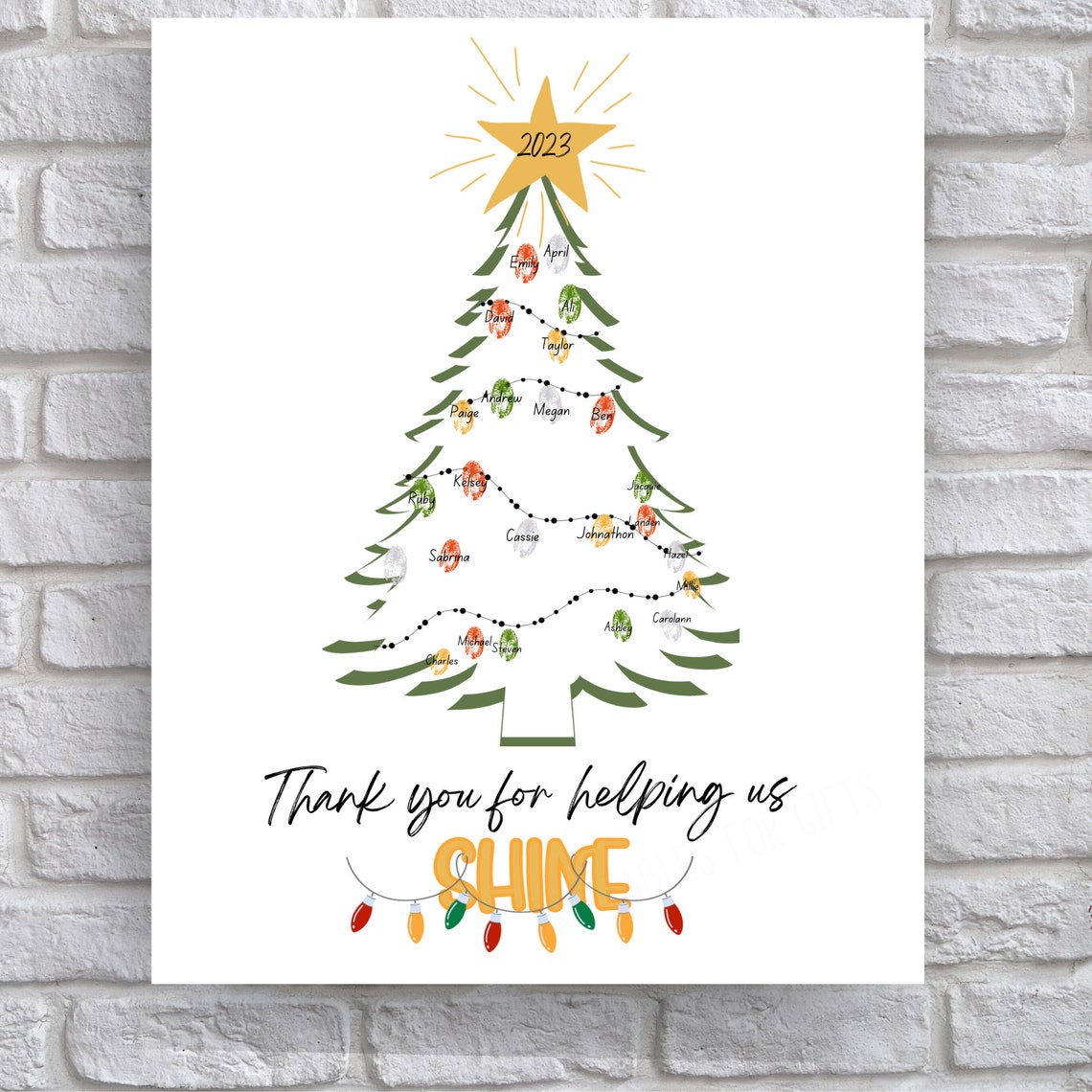 Teacher Christmas Gift Idea Printable Teacher Gift, Fingerprint Art ...