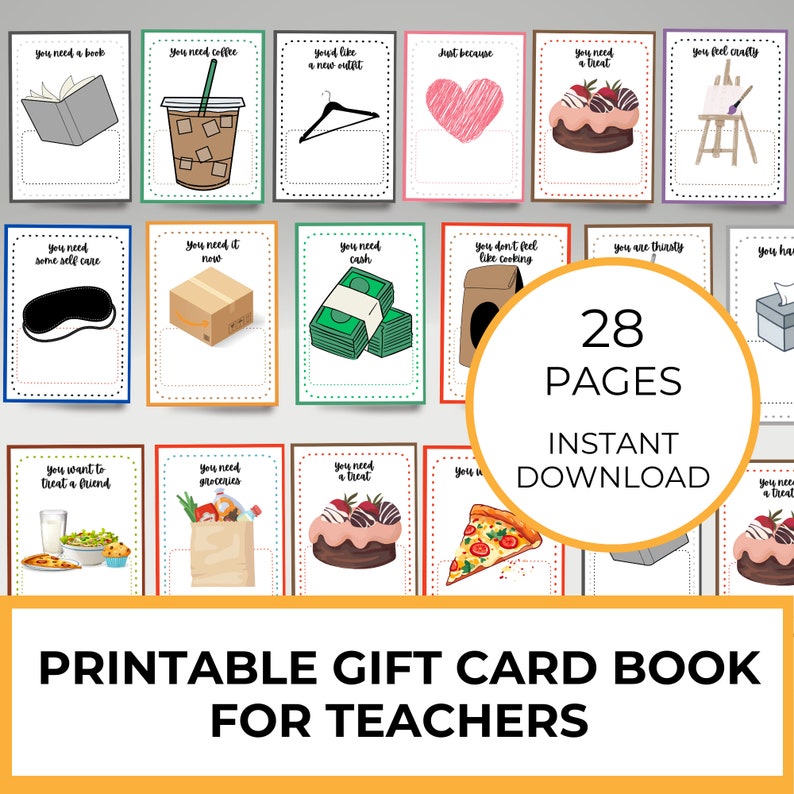 Teacher Gift Card Book, Teacher Appreciation Gift Printable, Gift Card ...