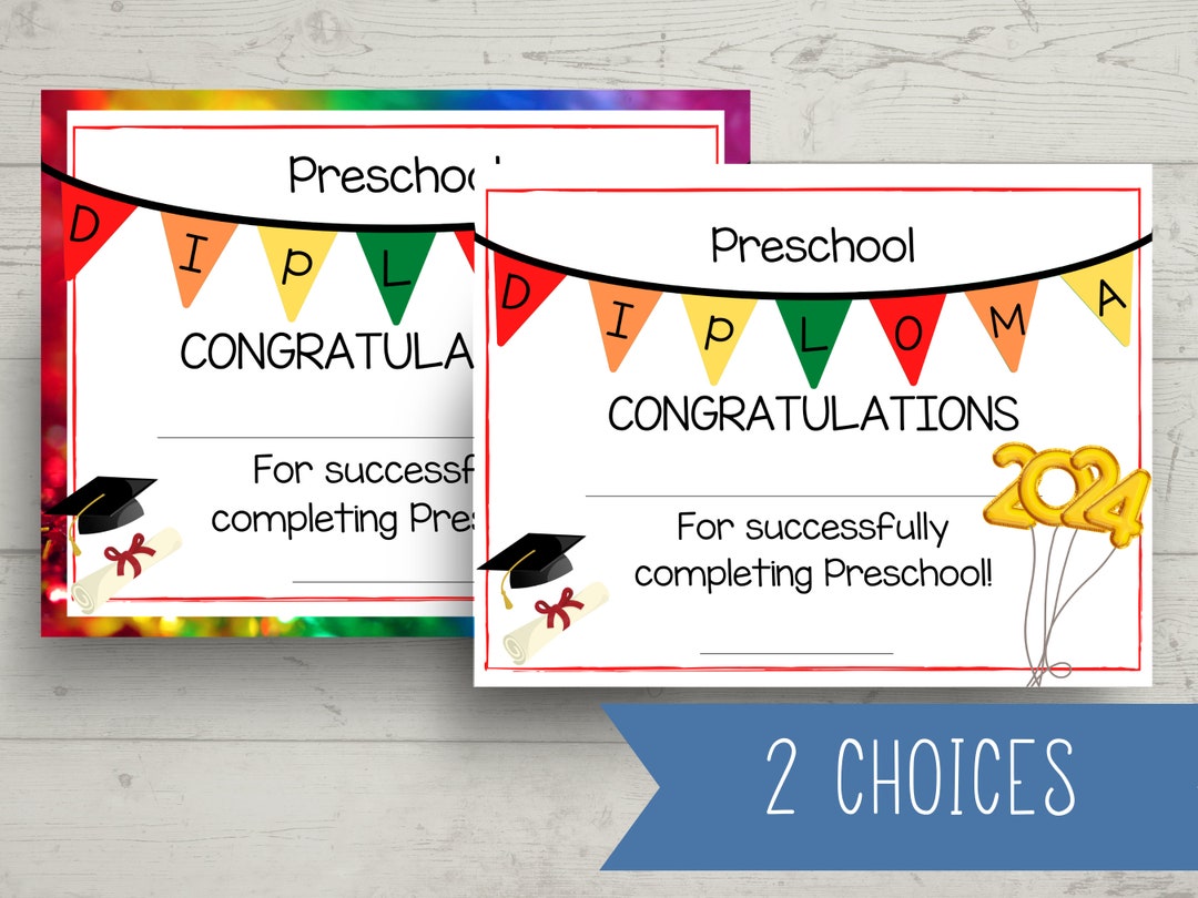 Preschool Diploma, Graduation Diploma, Printable Certificate, Class of ...