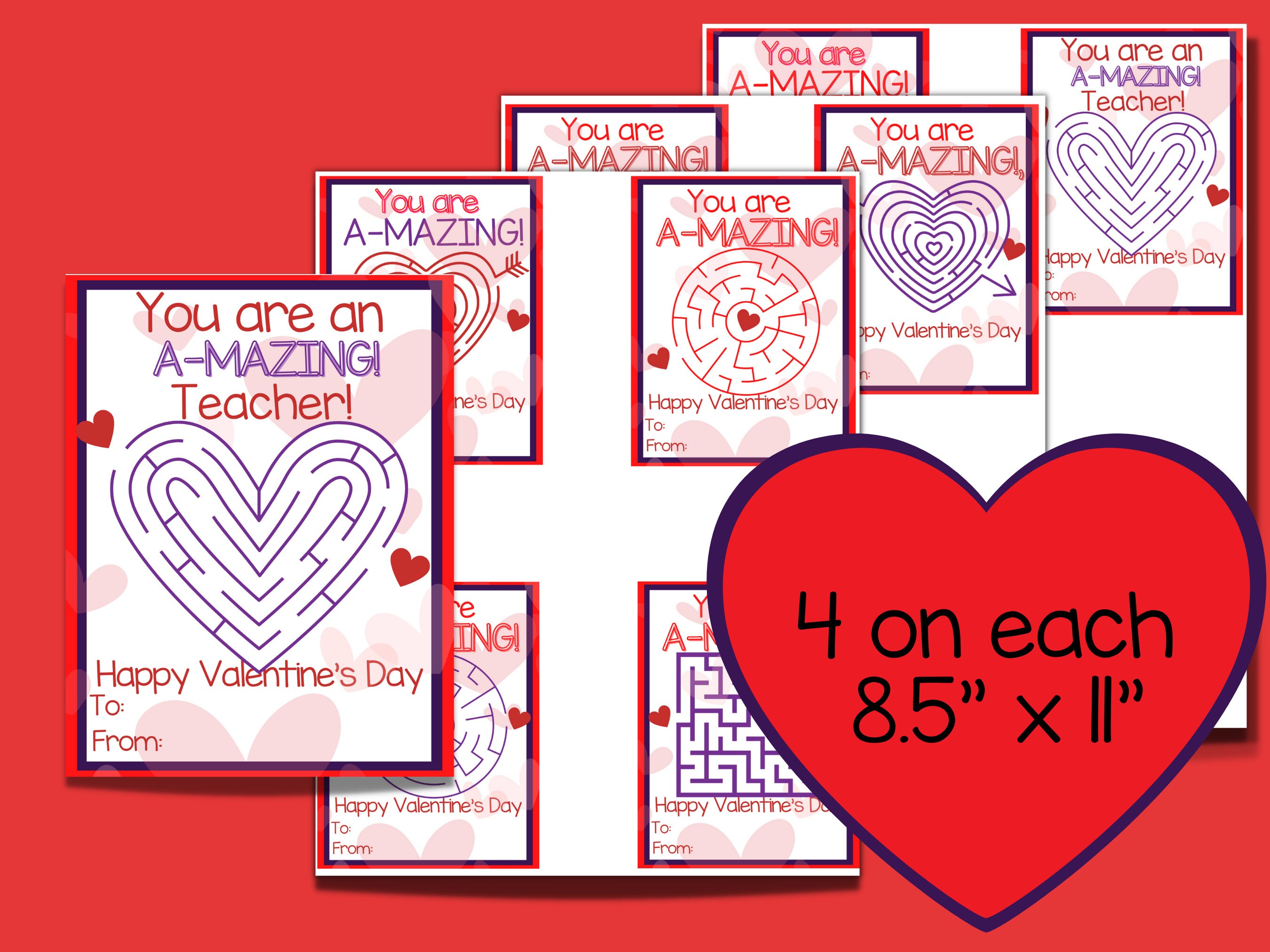 Maze Valentines Day Cards, Kids Maze Valentine's Card, Printable ...