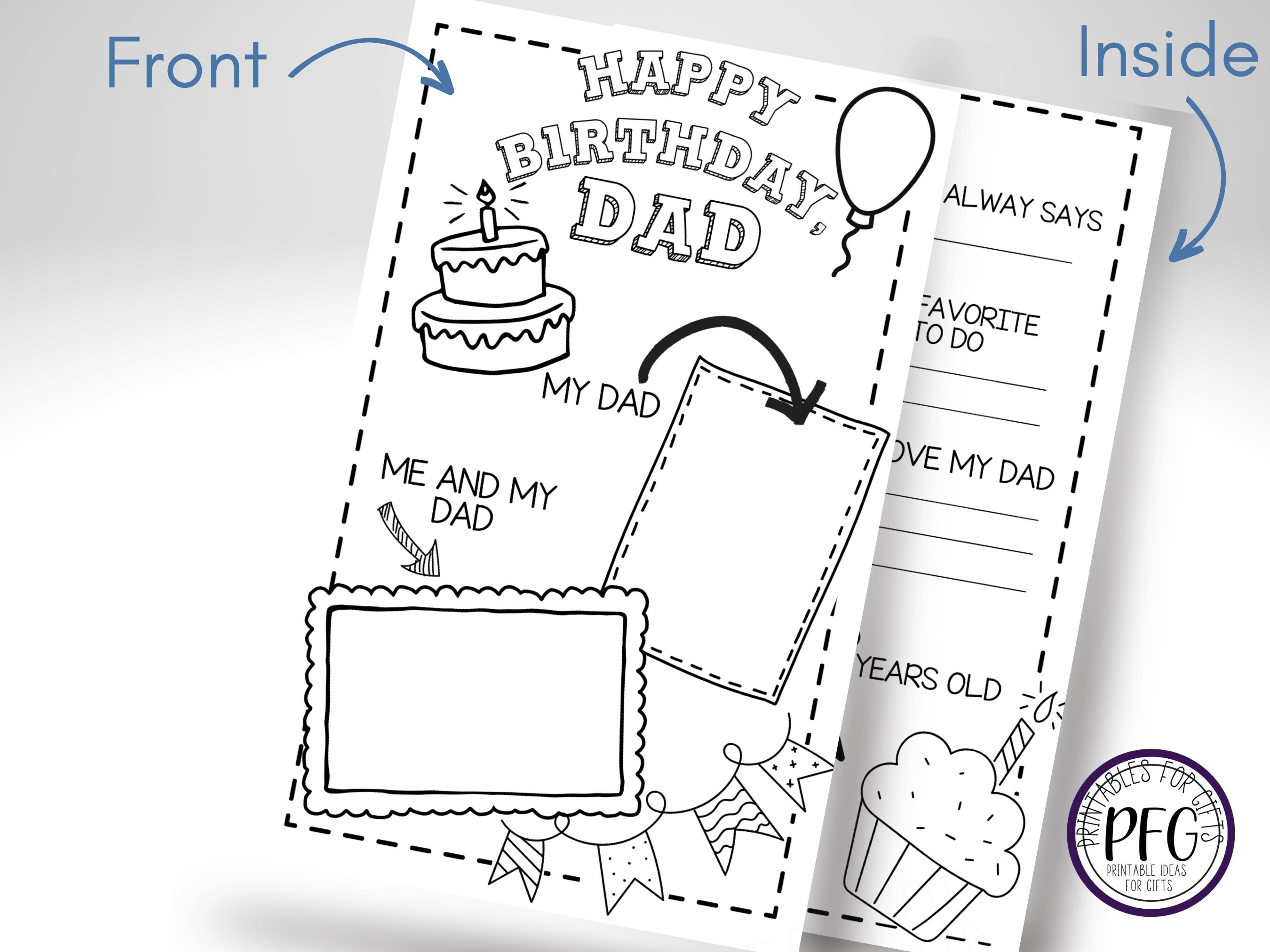 Birthday Card for Dad From Kids Printable Coloring Page, Father ...