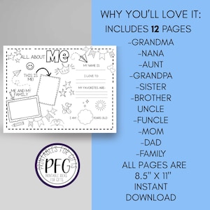 Family Activity Coloring Pages, Kids Printable Journal, About Me ...
