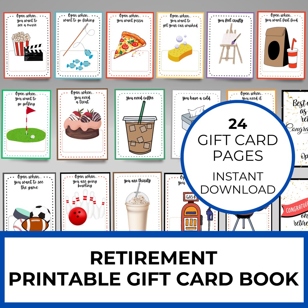 Retirement Gift Printable Gift Card Book, Happy Retirement Wishes Party ...