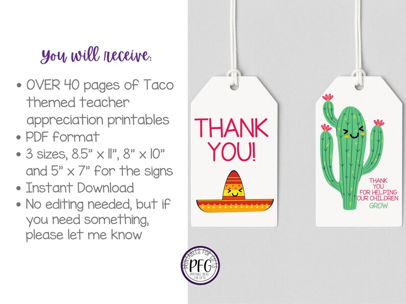 Teacher Appreciation Week, Printable Teacher Gifts, Taco Theme ...