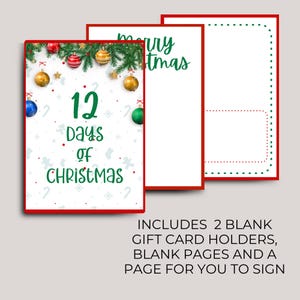 12 Days of Christmas Gift Card Book, Printable Gift Card Holder ...