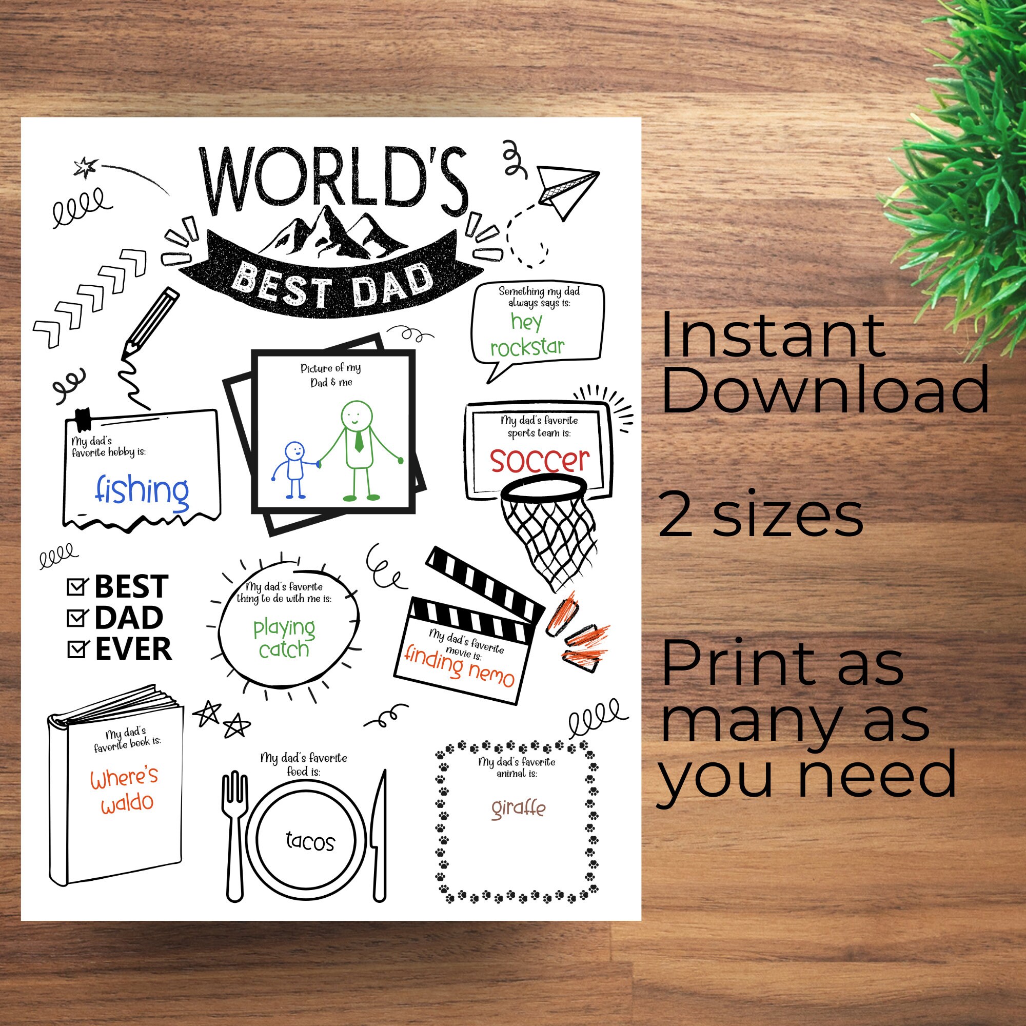 Fathers Day Gift, Printable Coloring Page, Fill in the Blank, Step Dad ...