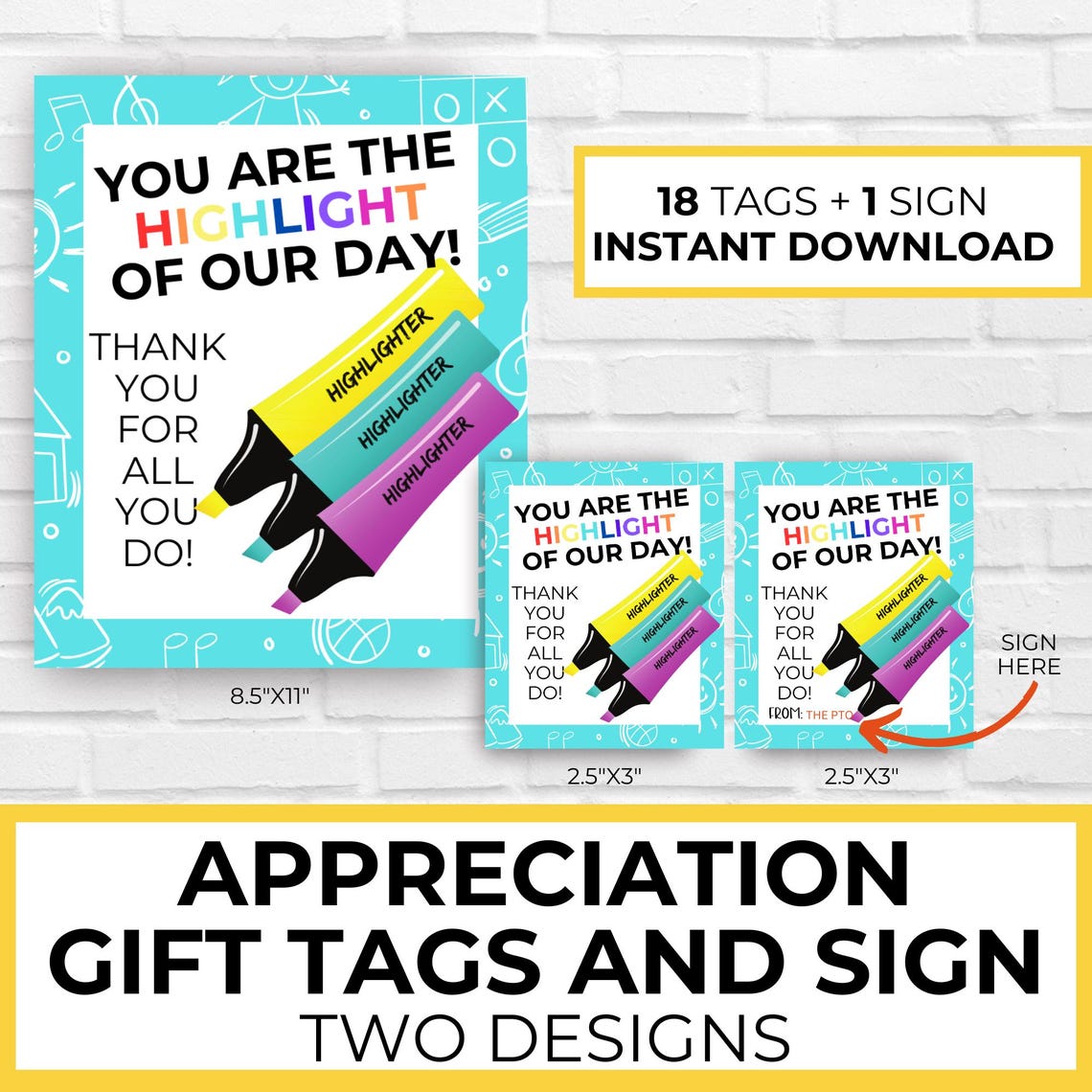Highlighter Gift Tag: Teacher & Staff Appreciation Printable (PDF) - Etsy