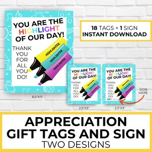 Highlighter Gift Tag: Teacher & Staff Appreciation Printable (PDF) - Etsy