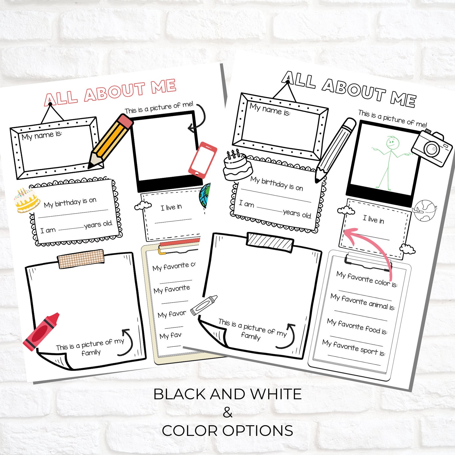 ALL ABOUT ME Sheets for Kids, Printable Activity, Writing Prompt for ...