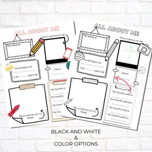 ALL ABOUT ME Sheets for Kids, Printable Activity, Writing Prompt for ...