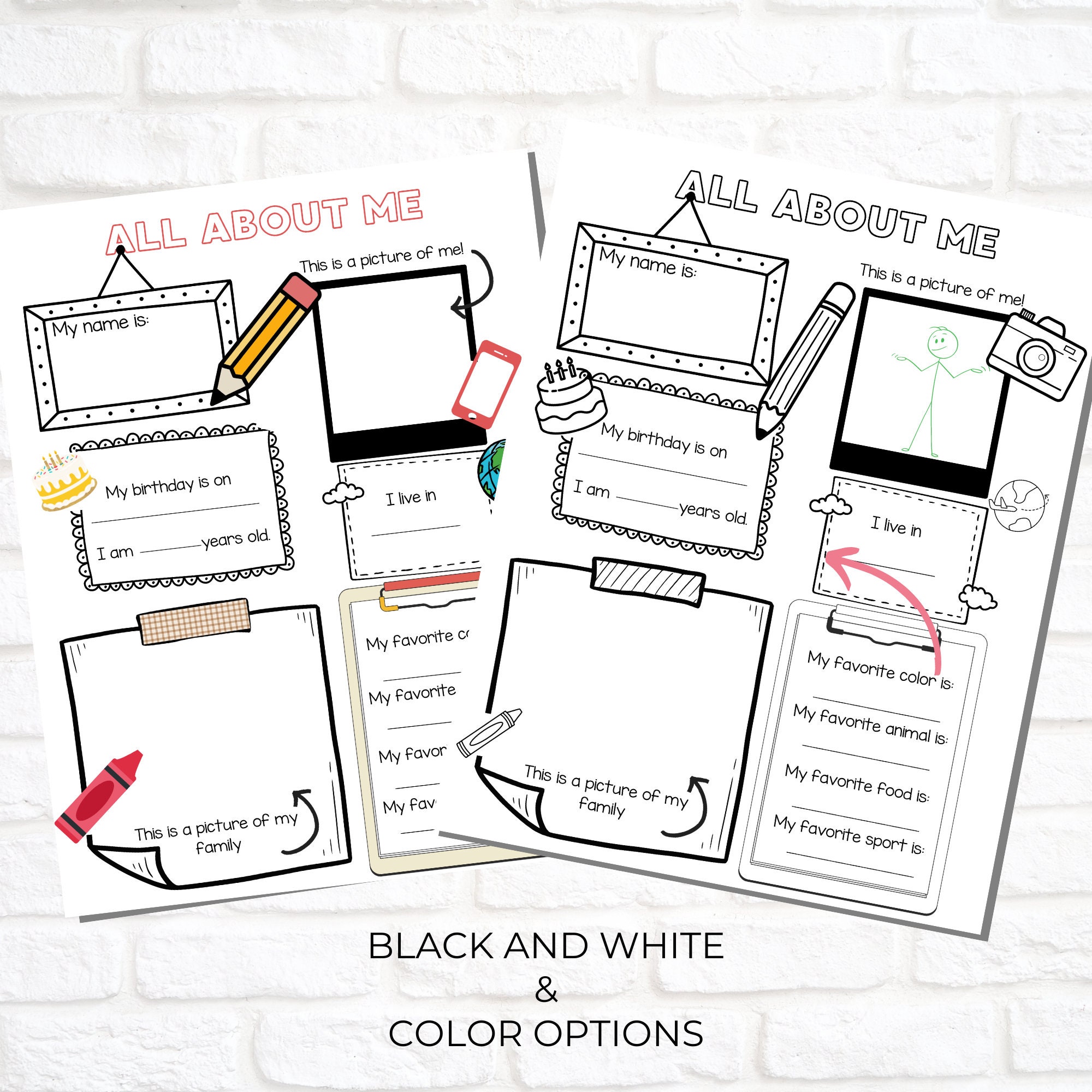 ALL ABOUT ME Sheets for Kids, Printable Activity, Writing Prompt for ...