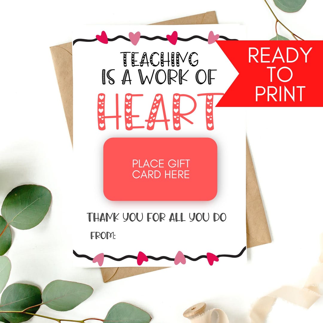 Teacher Valentine Printable Teacher Appreciation Gift Card Holder ...