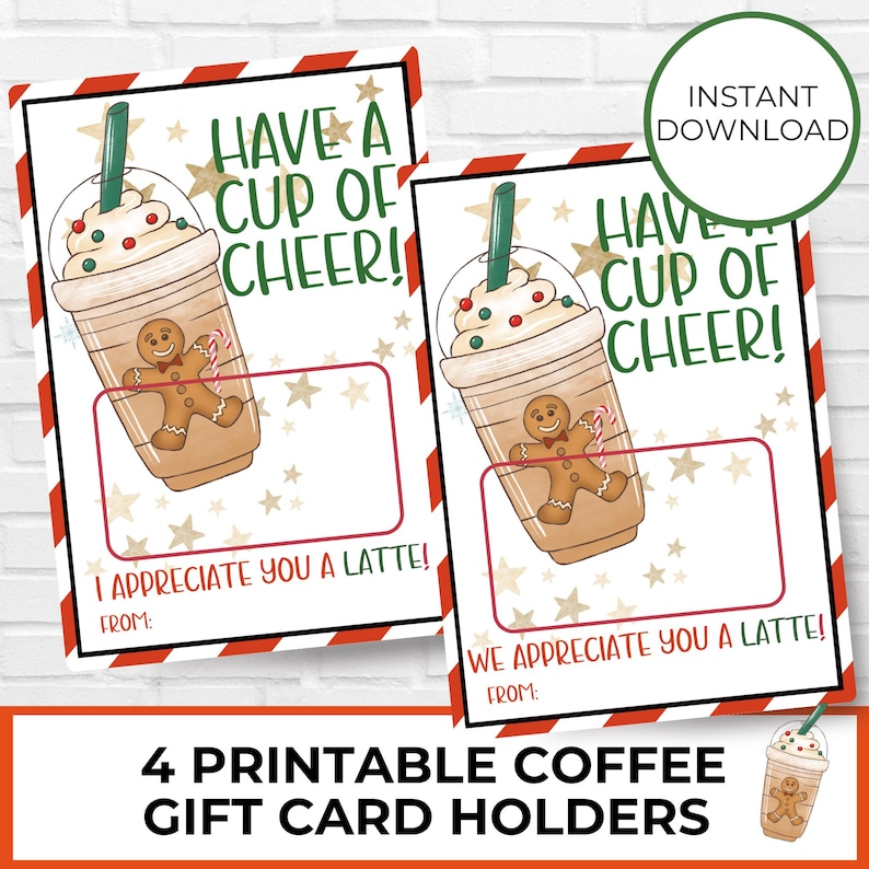 Printable Christmas Gift Card Holder, Teacher Christmas Gift, Thank You ...