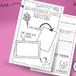 Mother's Day Card, Printable Gift Idea for Mother's Day, Coloring Page ...